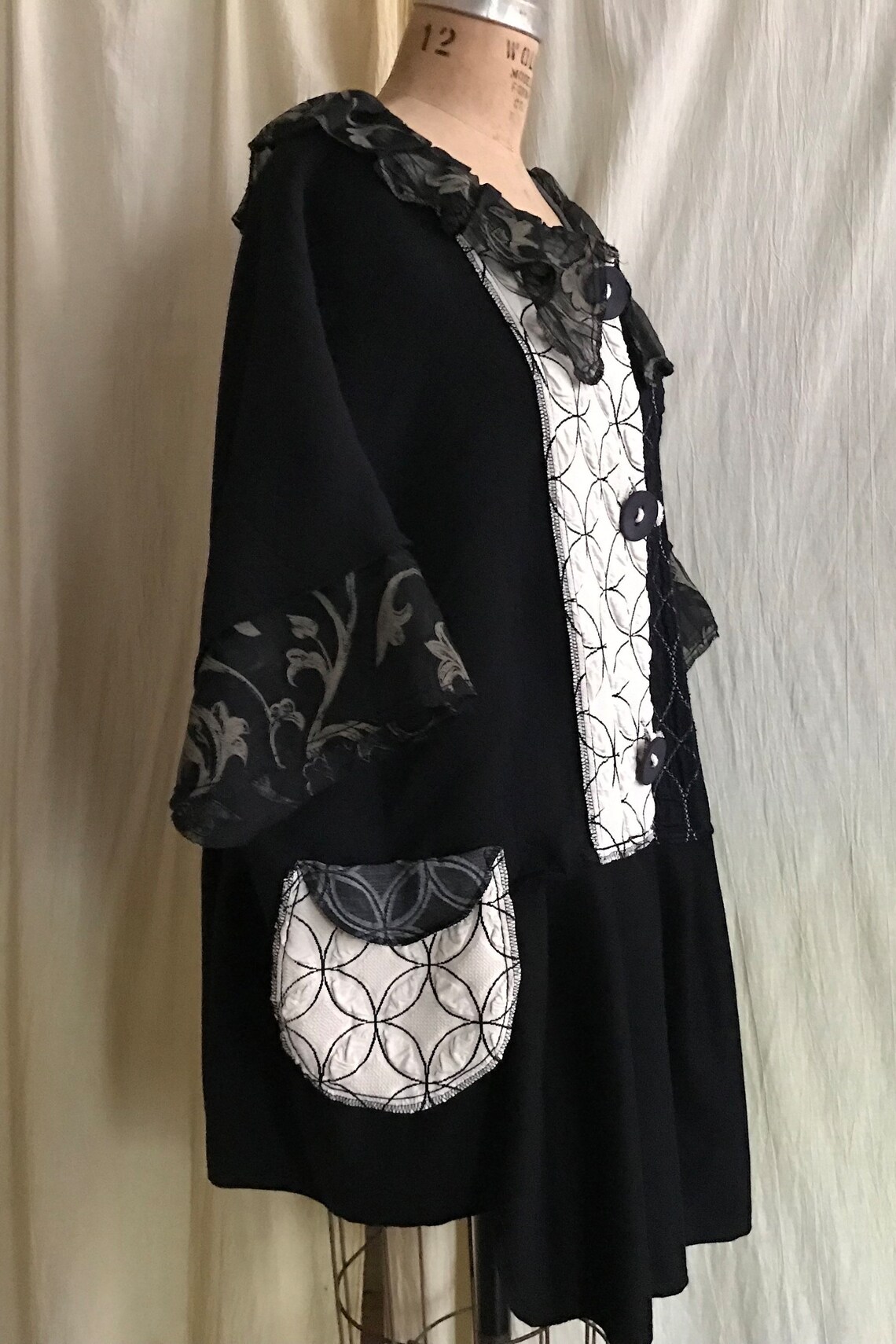 3 Button Black Ivory Fancy Knit Duster - Etsy