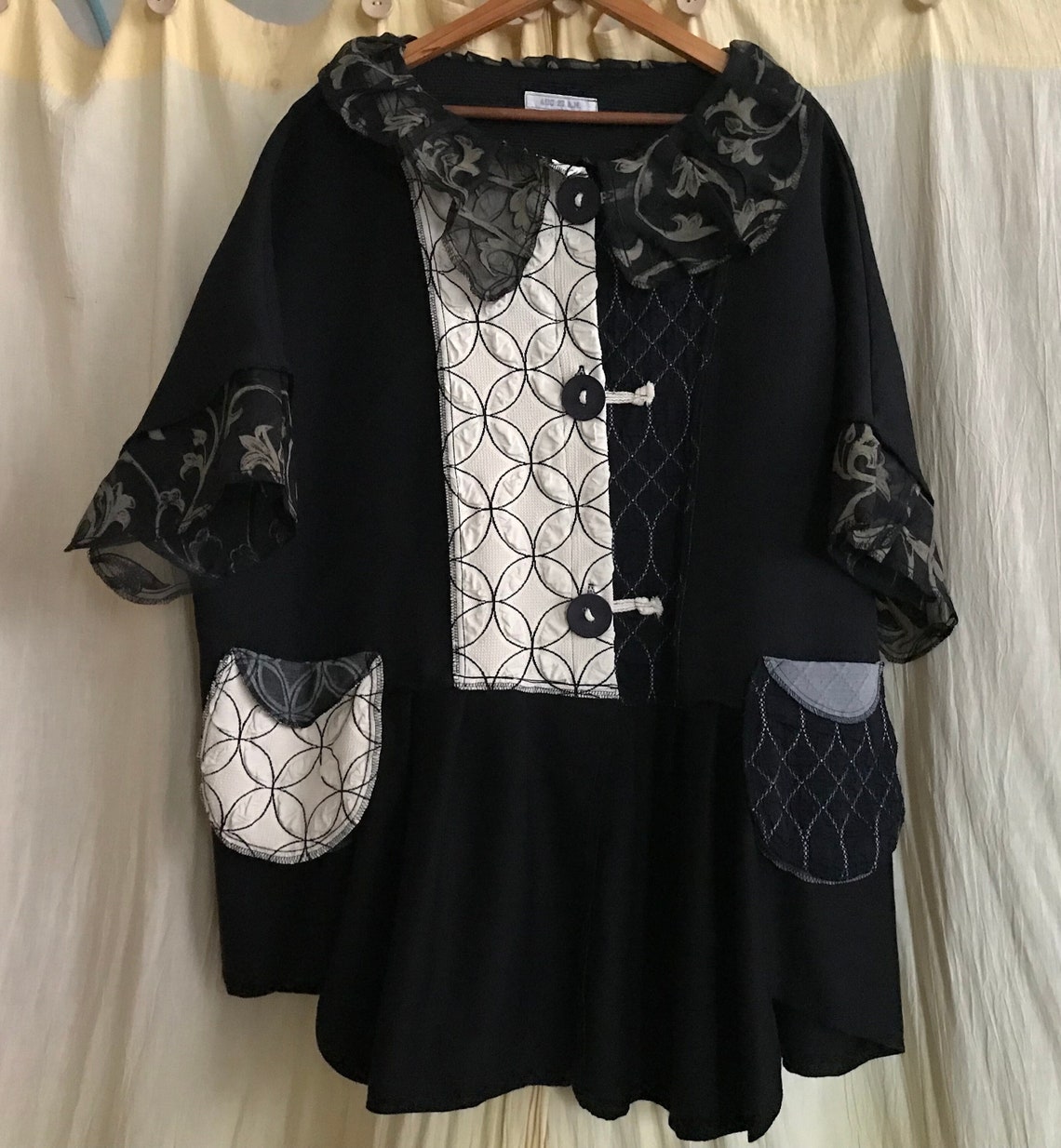 3 Button Black Ivory Fancy Knit Duster - Etsy