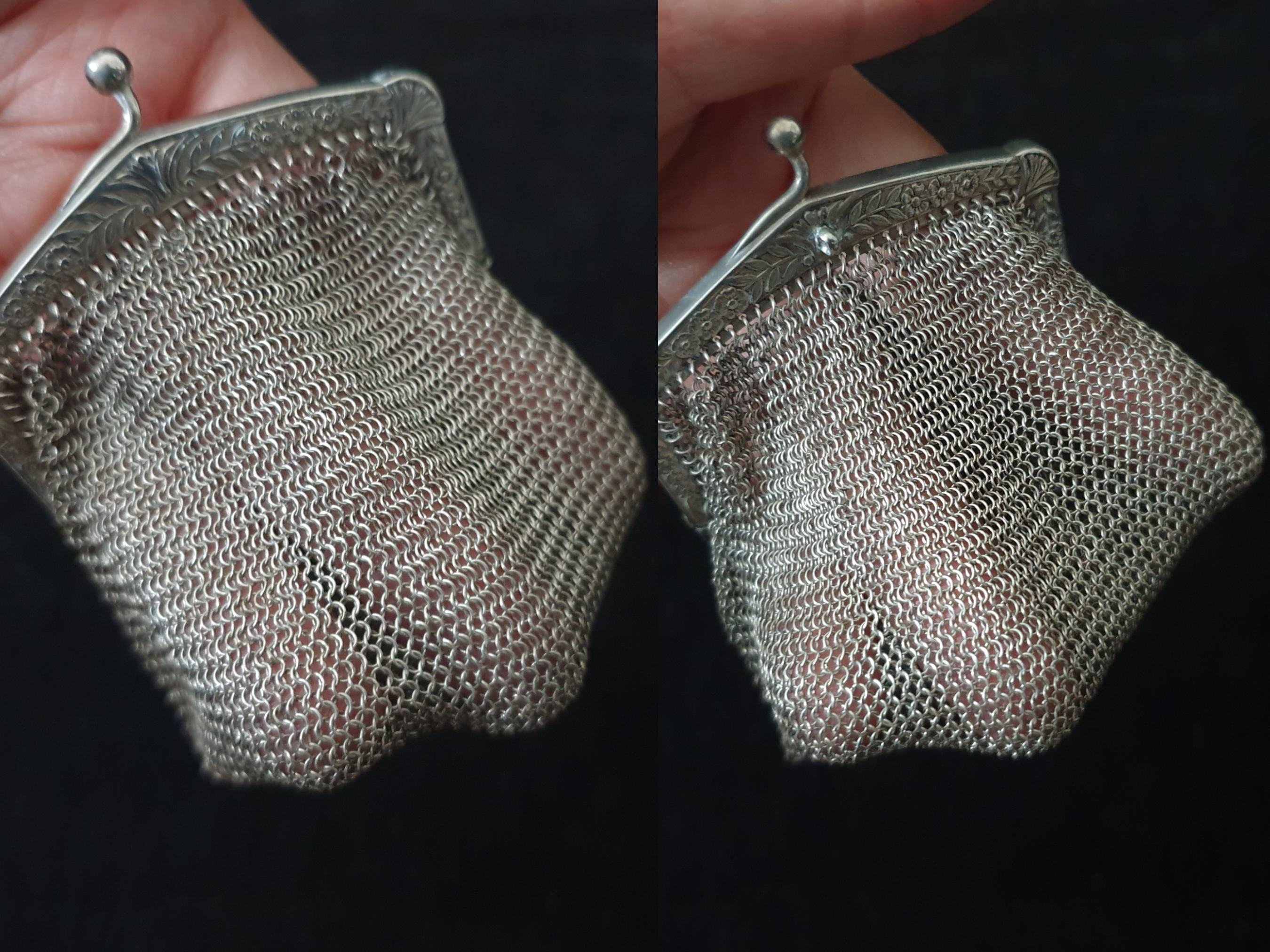 Vintage Silver Coin Purse With Rectangular Floral Clutch Frame and Two ...