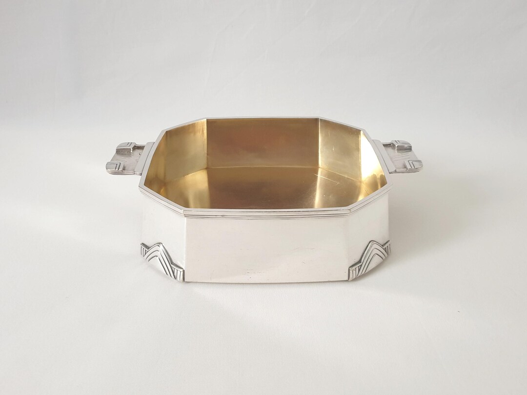 French Art Deco Silver Plated Octagonal Centerpiece With Gilded ...