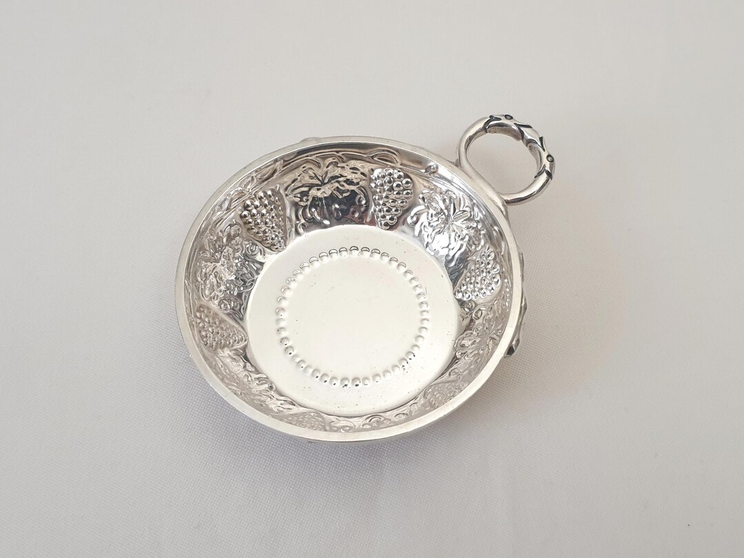 English Sterling Silver Wine Taster (tastevin) With Grapevine Design ...