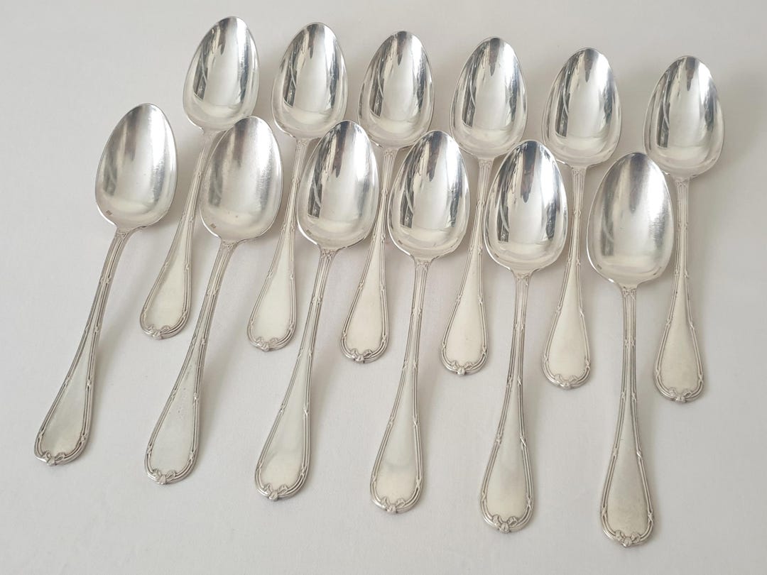 Christofle 12 Silver Plated Table Spoons 'ribbons' Model - 12 French ...