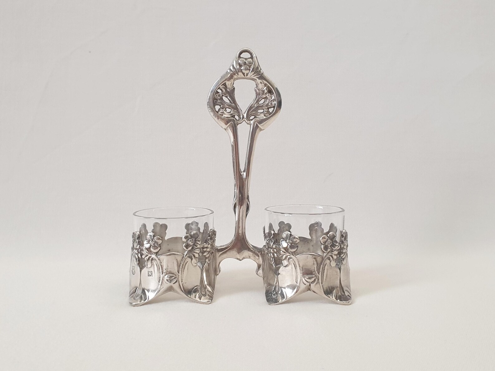Rare Christofle Gallia Double Salt Cellars in Silver Plate and Glass ...