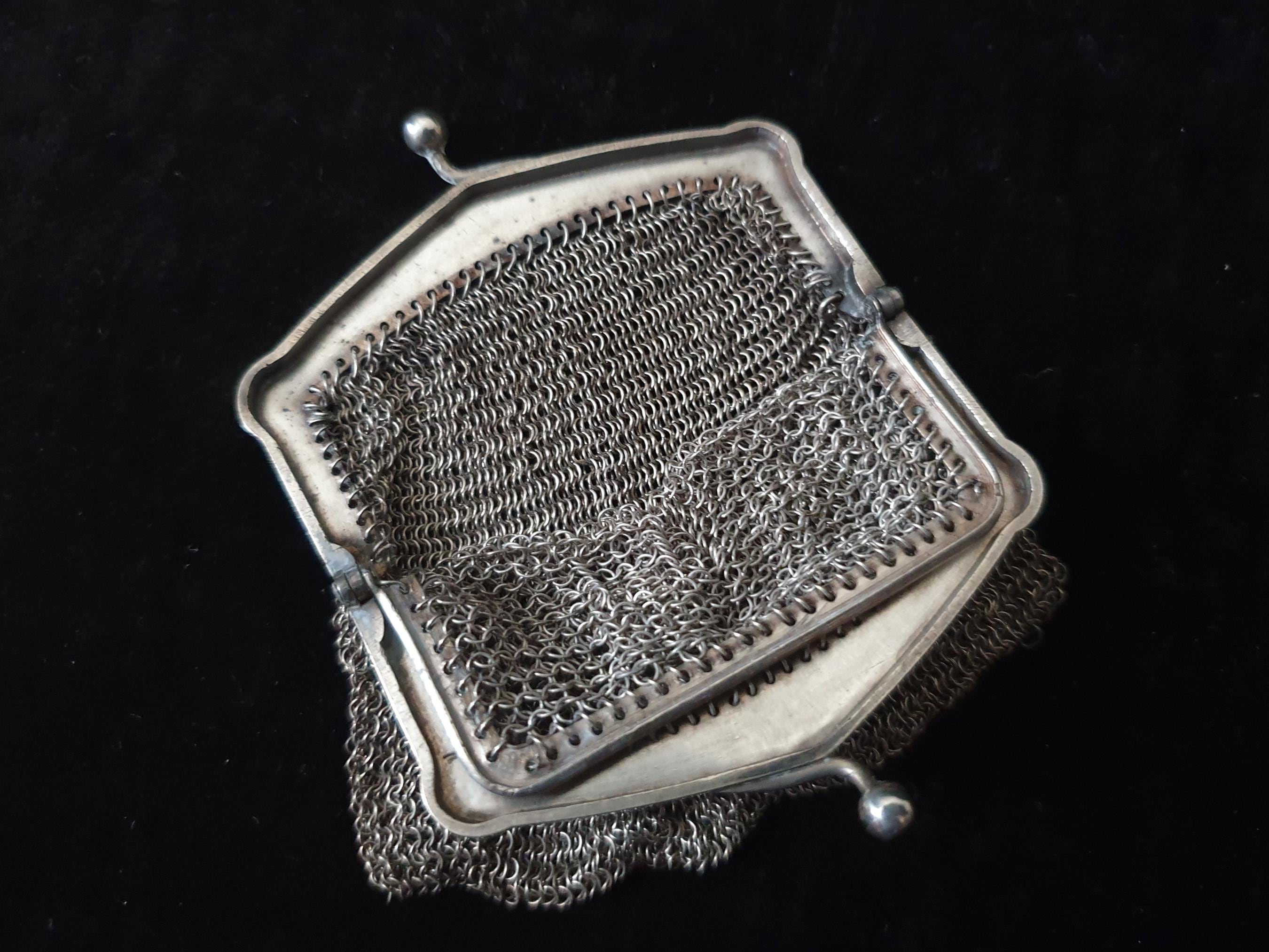 Vintage Silver Coin Purse With Rectangular Floral Clutch Frame and Two ...