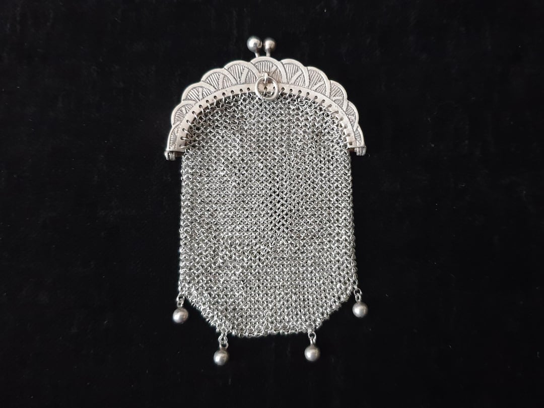 Vintage Silver Coin Purse With Two Compartments - French Silver Mesh ...
