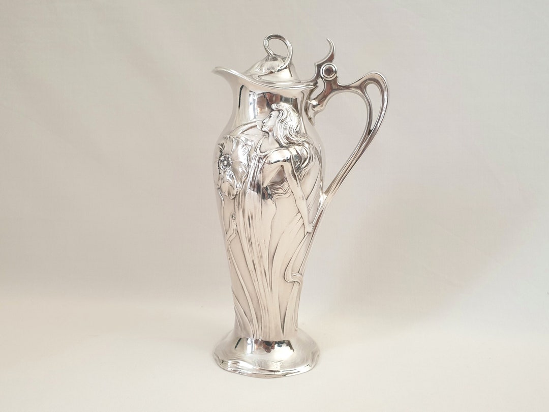 Rare WMF Art Nouveau Silver Plated Pitcher With Lady and Floral Pattern ...