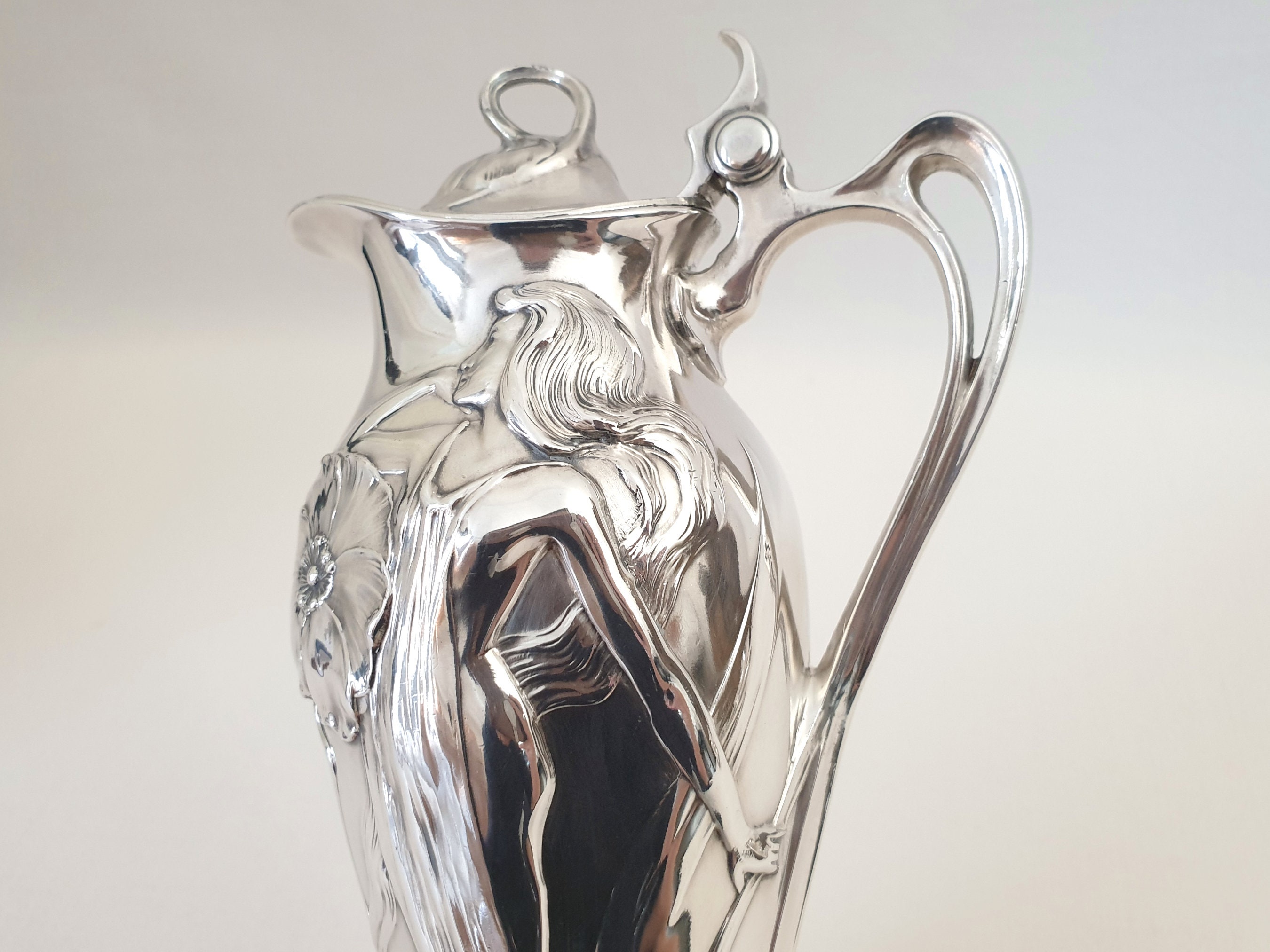 Rare WMF Art Nouveau Silver Plated Pitcher With Lady and Floral Pattern ...