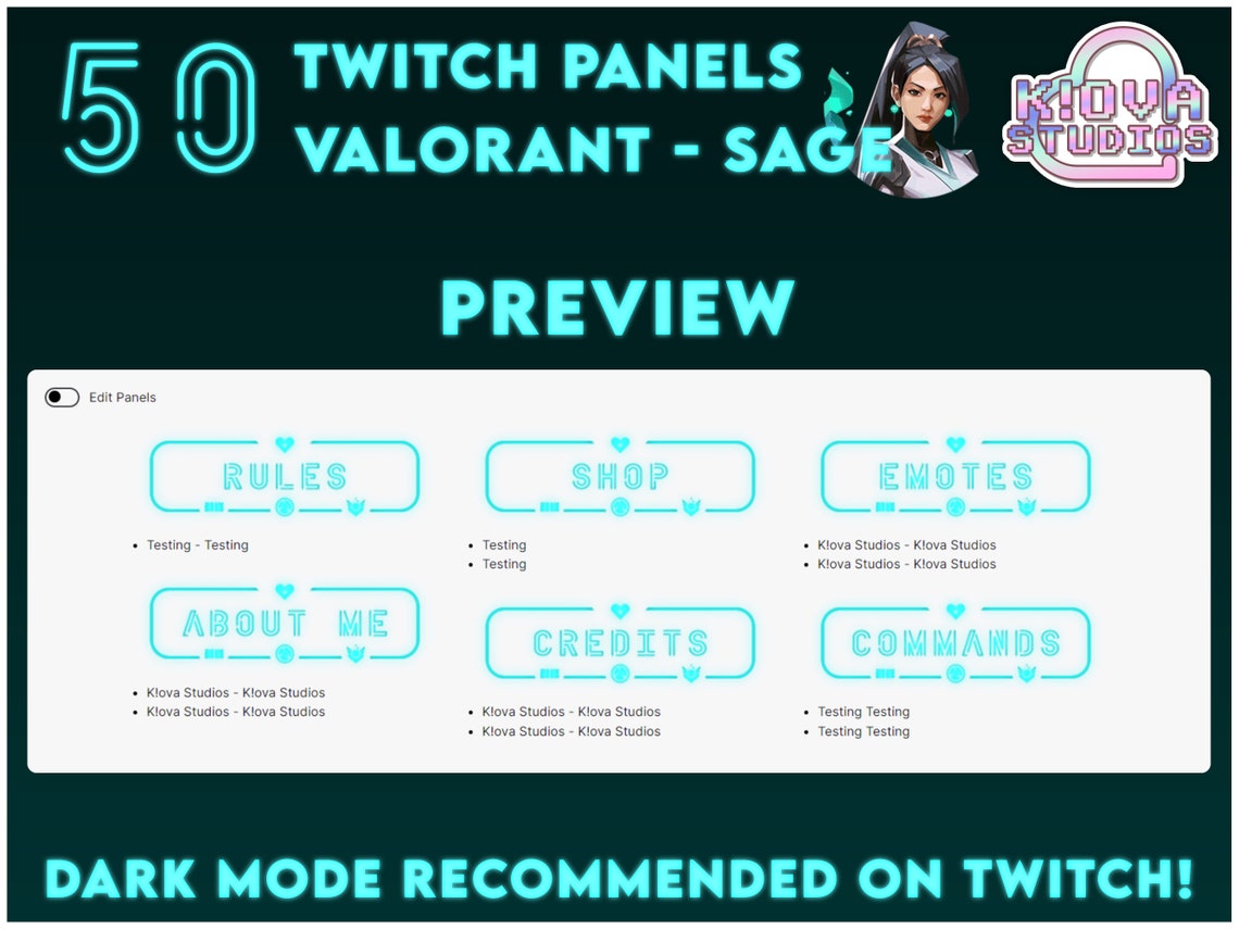 50 Neon Valorant Twitch Panels Sage Perfect for Streaming, Blue, Gaming ...