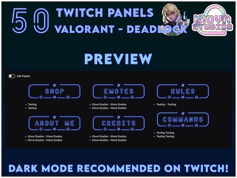 50 Neon Valorant Twitch Panels - Deadlock | Perfect for Streaming, Blue ...