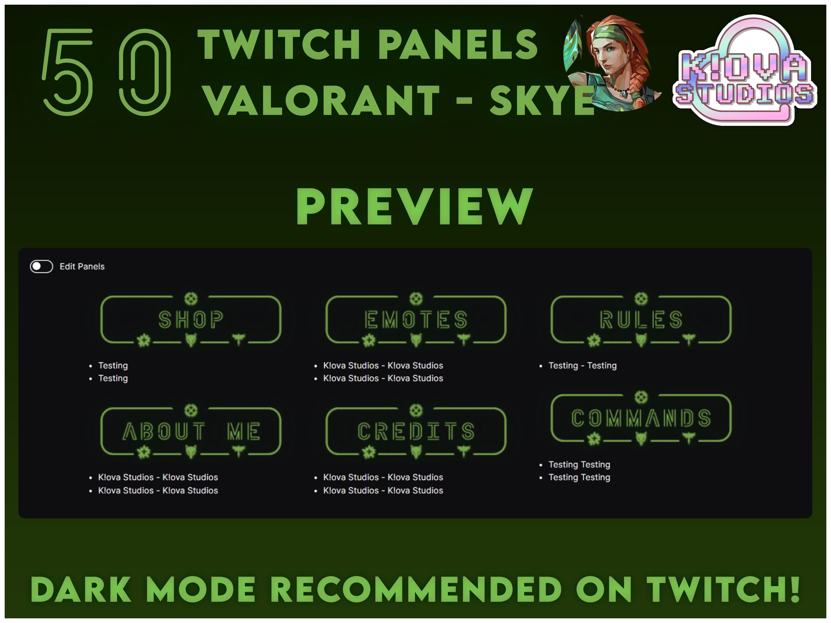 50 Neon Valorant Twitch Panels - Skye | Perfect for Streaming, Green ...