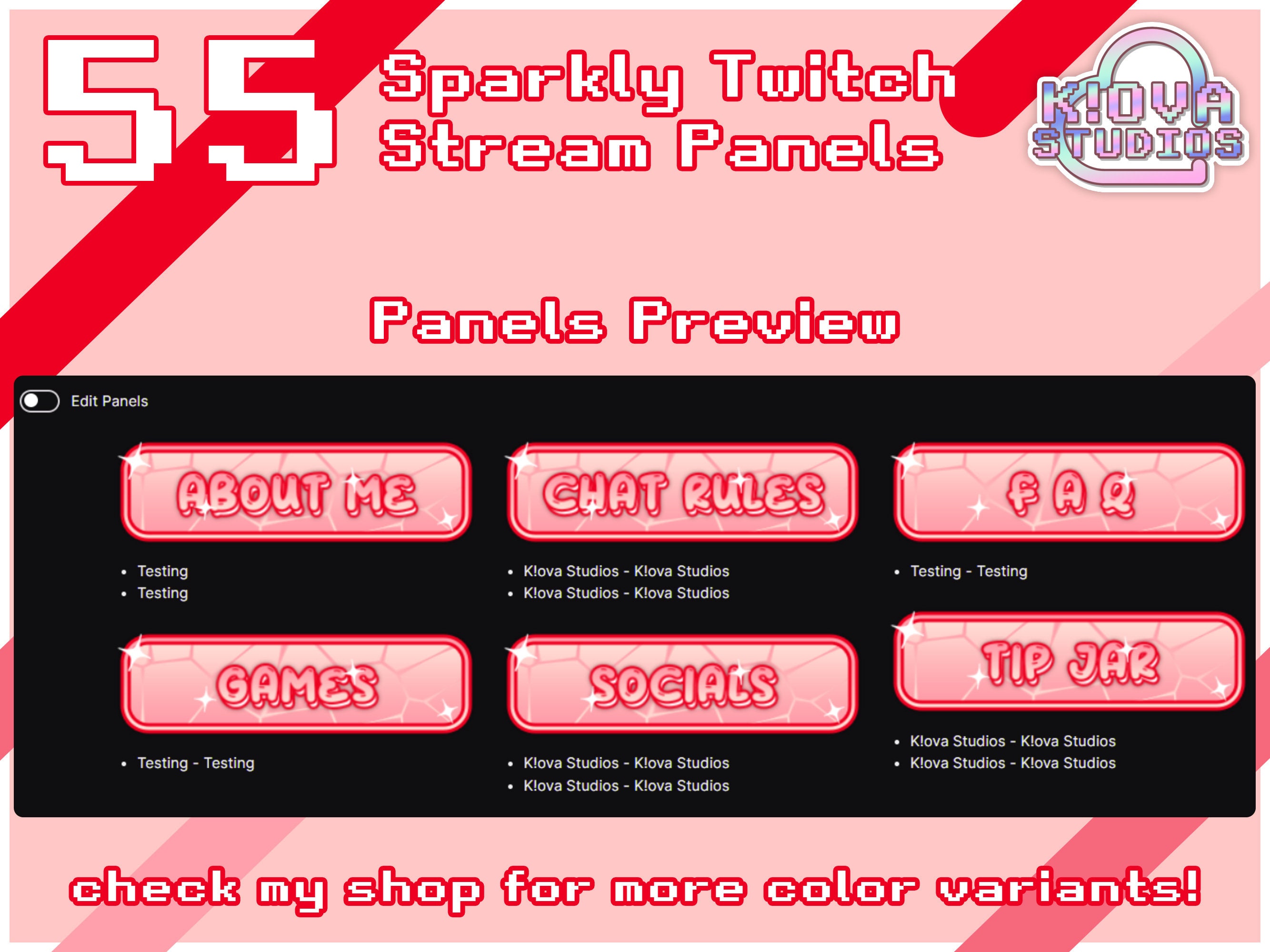 55 Red Sparkle Twitch Panels - Variant 2 - Perfect for Streaming on ...