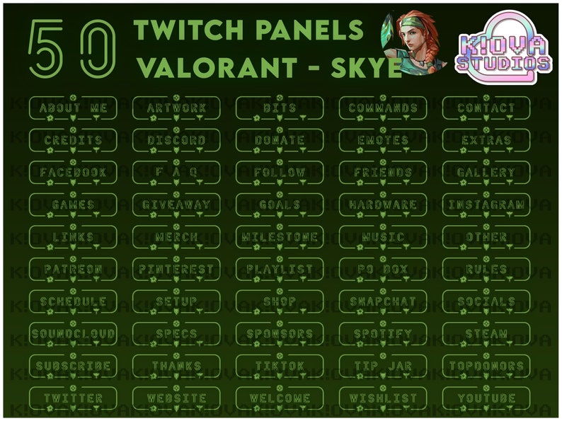 50 Neon Valorant Twitch Panels - Skye | Perfect for Streaming, Green ...