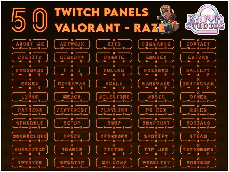 50 Neon Valorant Twitch Panels - Raze | Perfect for Streaming, Orange ...