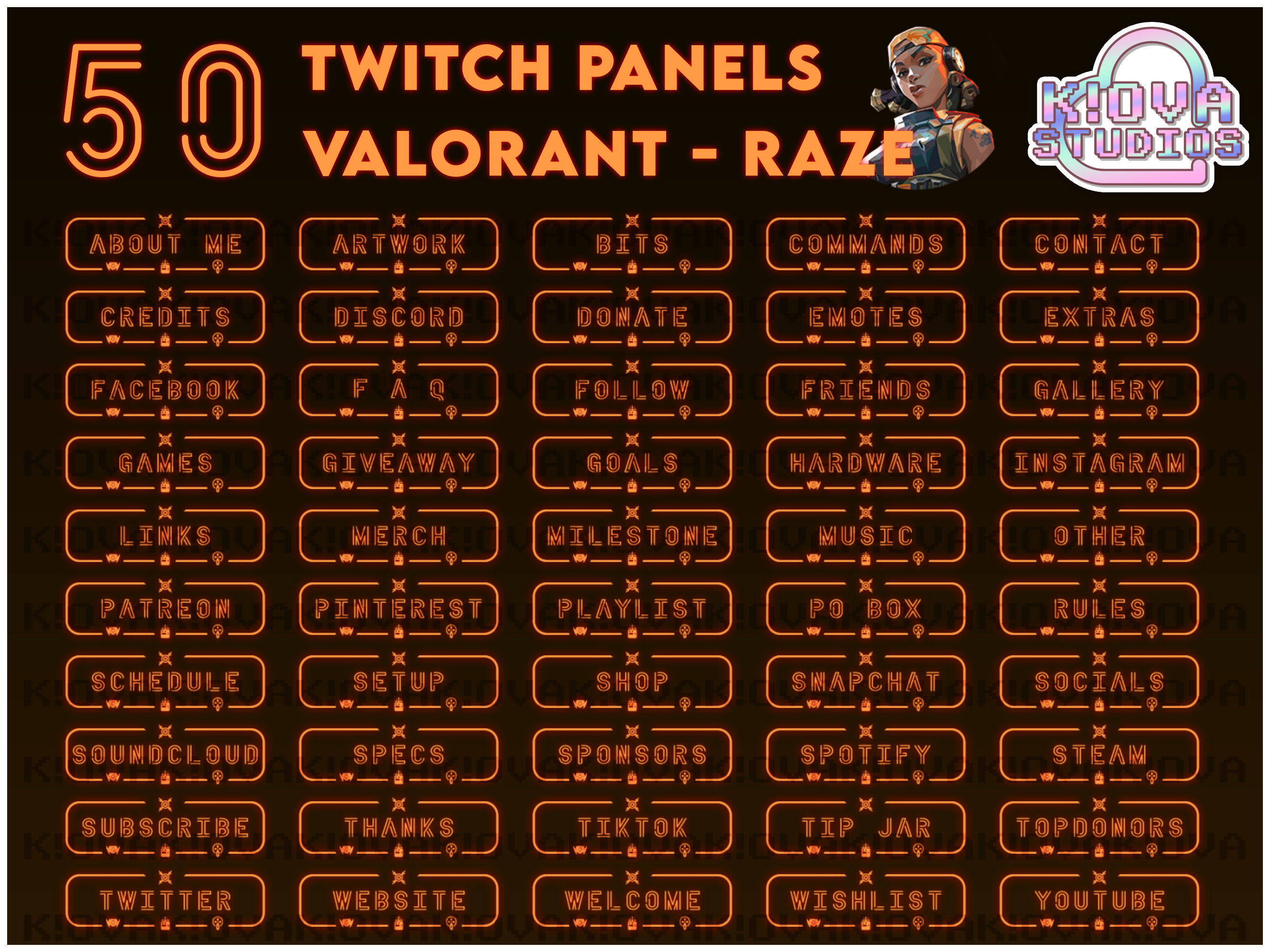 50 Neon Valorant Twitch Panels - Raze | Perfect for Streaming, Orange ...