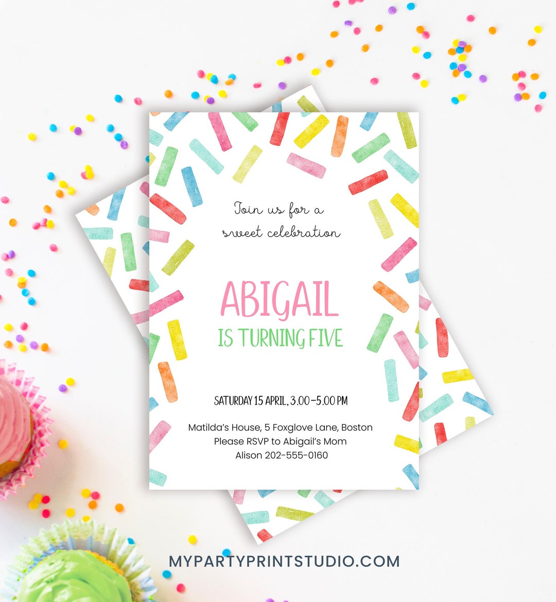 Editable Sprinkles Birthday Invitation Multi-colored Rainbow Cupcake ...