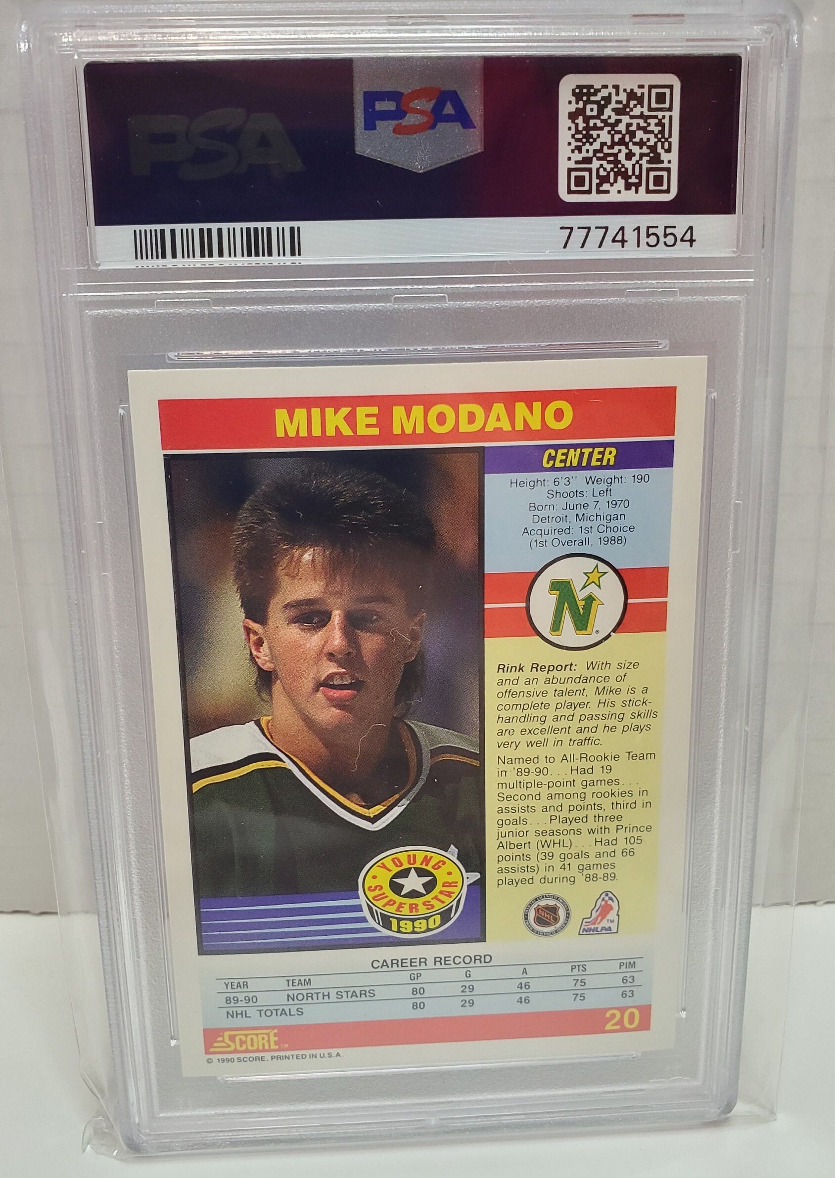 1990 Score Hockey Young Superstar Hockey Mike Modano Rookie Card 20 PSA ...