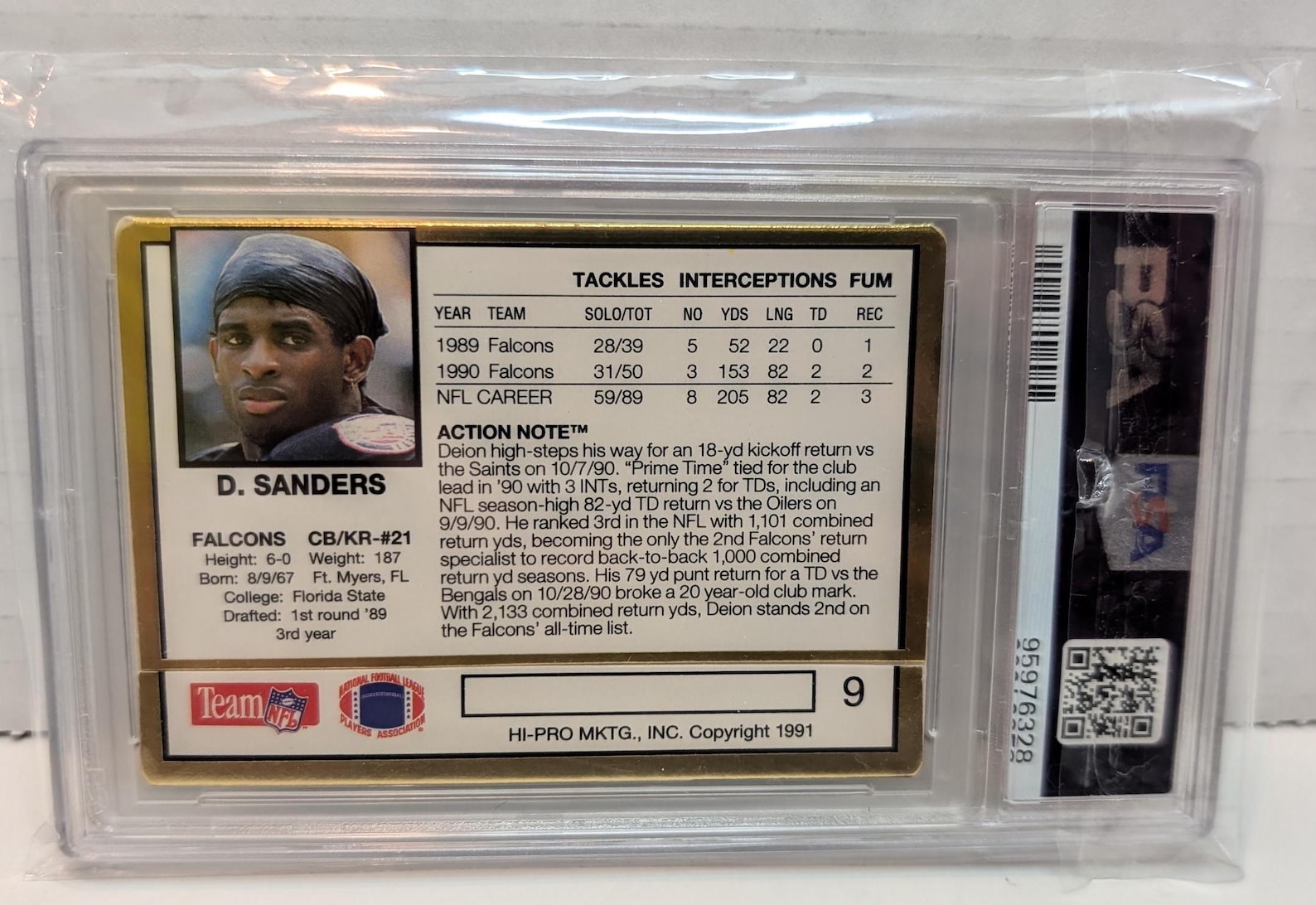 1991 Action Packed Football Deion Sanders #9 PSA 9 - Atlanta, San ...