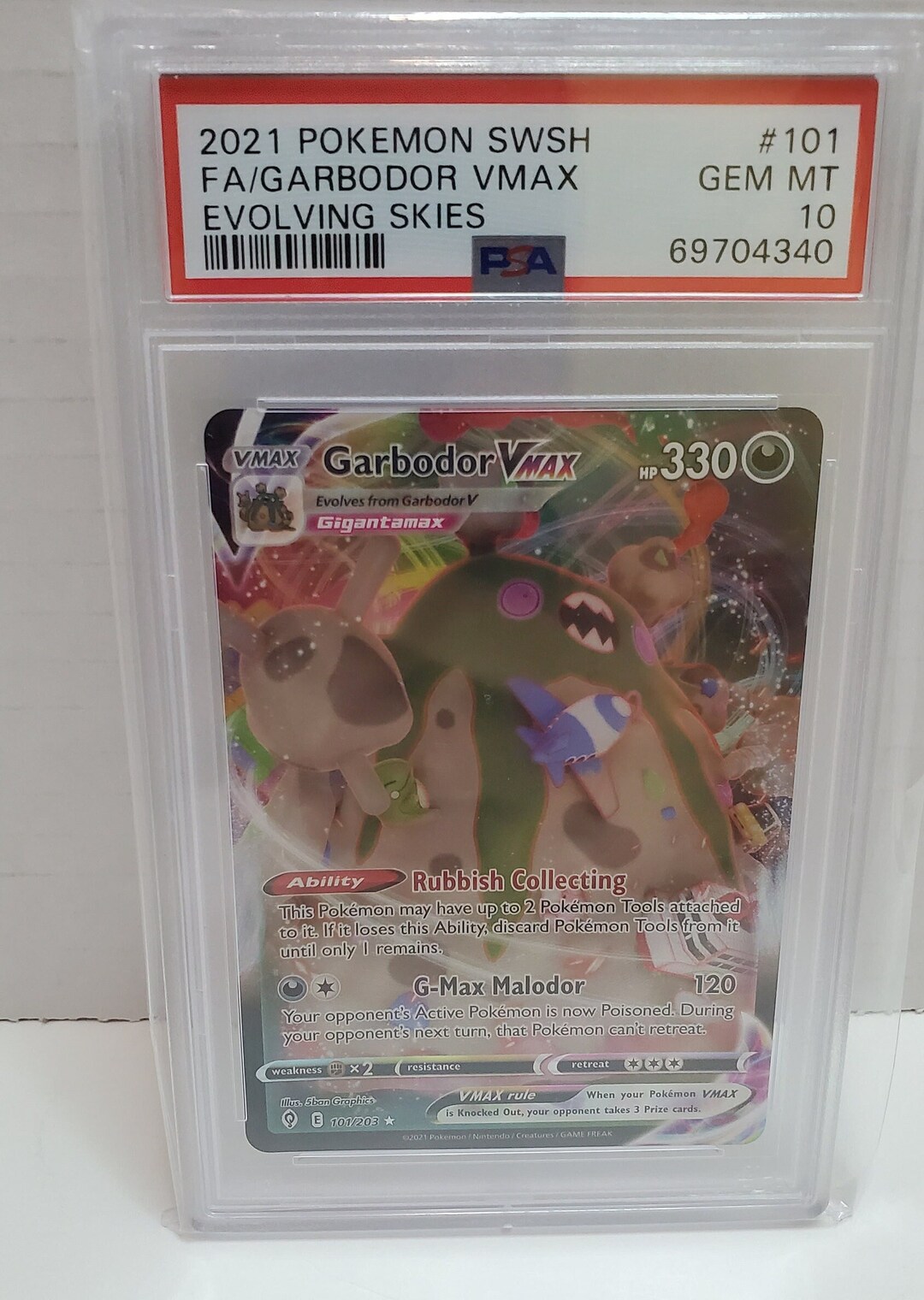 2021 Pokemon Evolving Skies Full Art Garbodor VMAX 101 - PSA 10 Gem ...