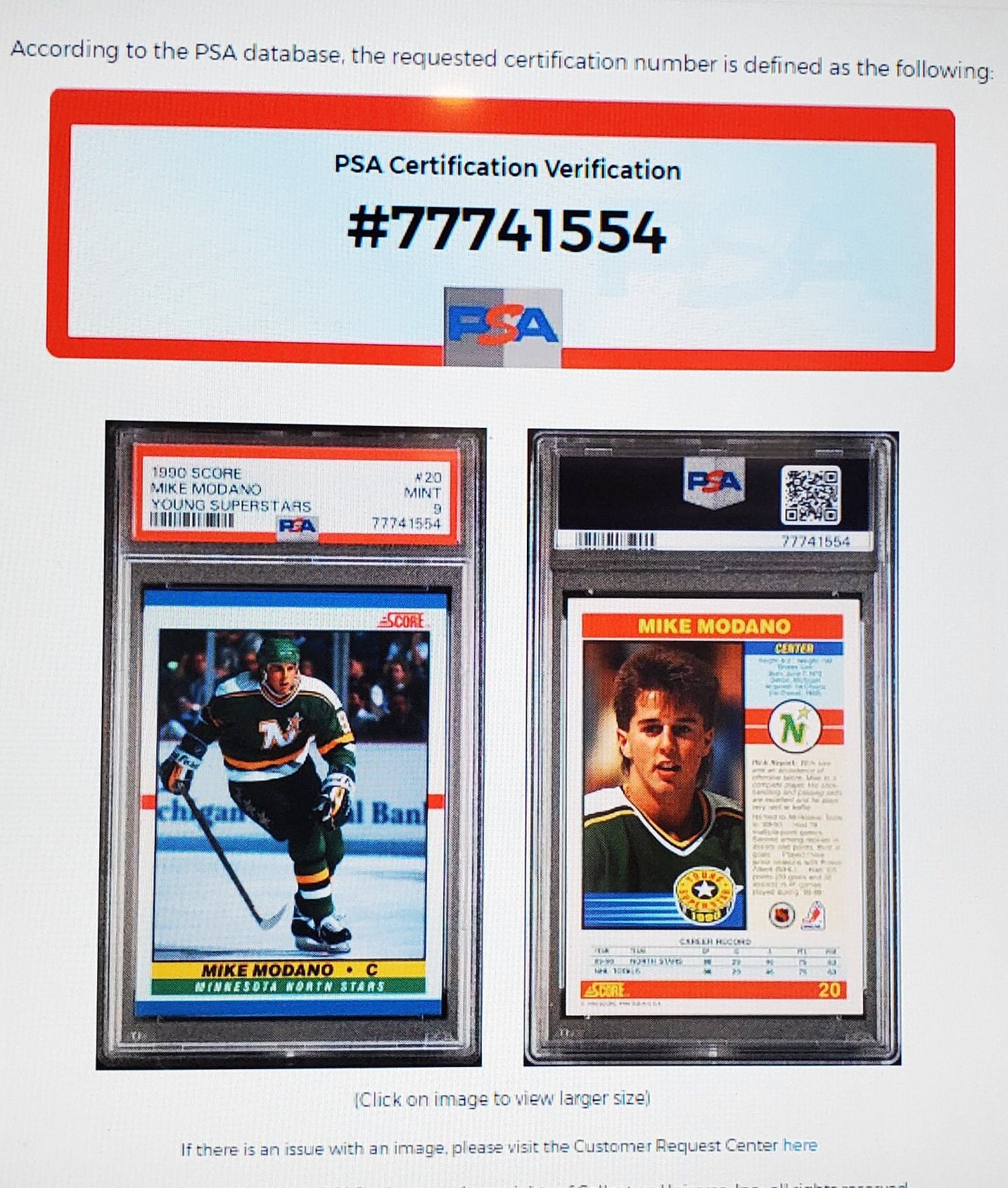 1990 Score Hockey Young Superstar Hockey Mike Modano Rookie Card 20 PSA ...