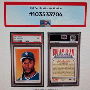1990 Score Baseball Bo Jackson #687 PSA 9 Mint KC Royals Chicago White ...