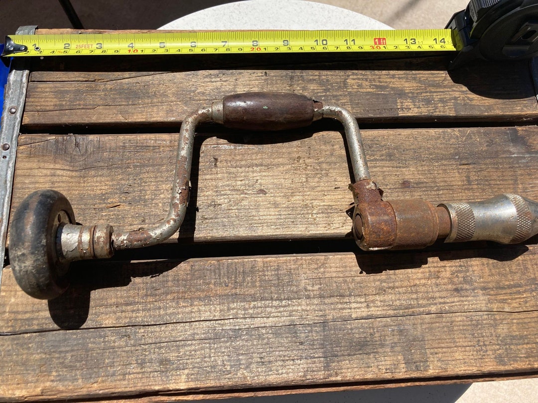 Vintage Hand Tool, Hand Crank Drill, Wood Handles, Garage Decor - Etsy