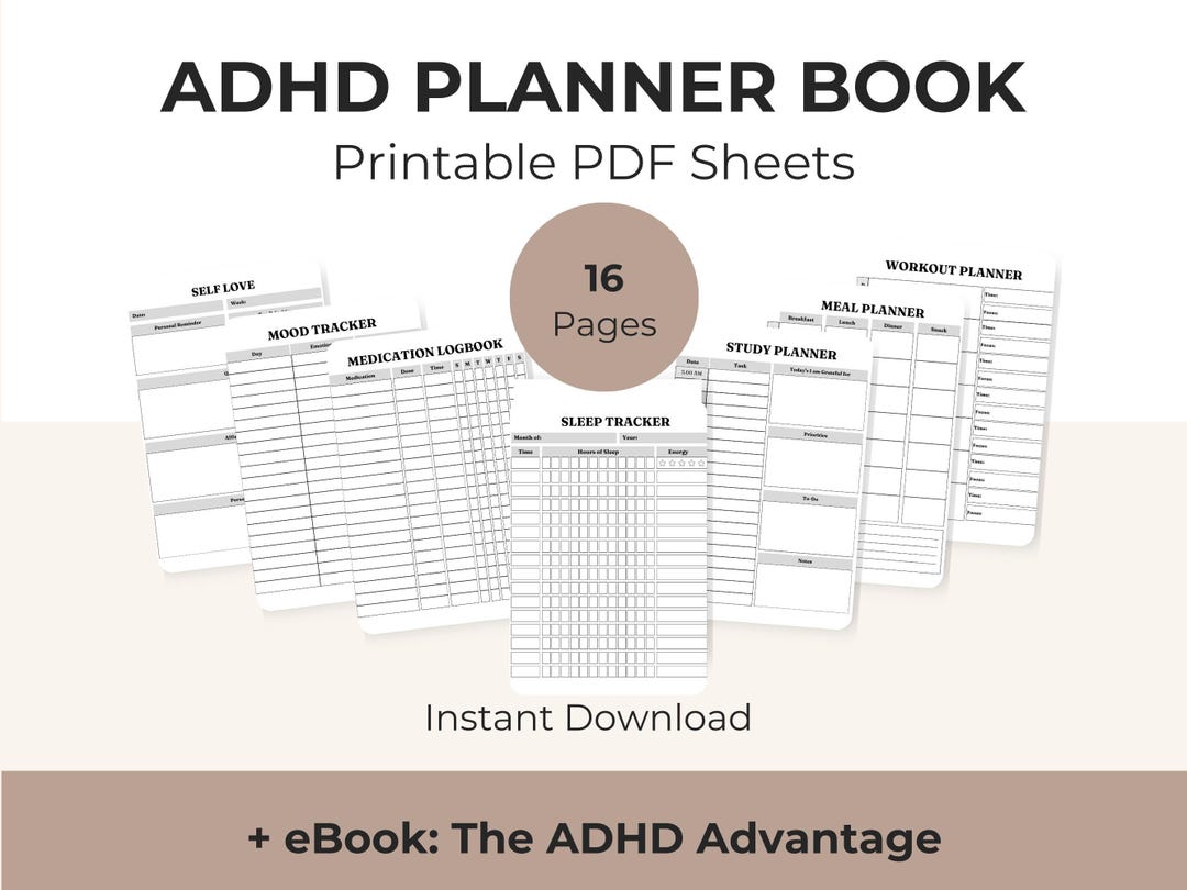 ADHD Planner Printable PDF: Trackers, Checklists and Ebook - Etsy