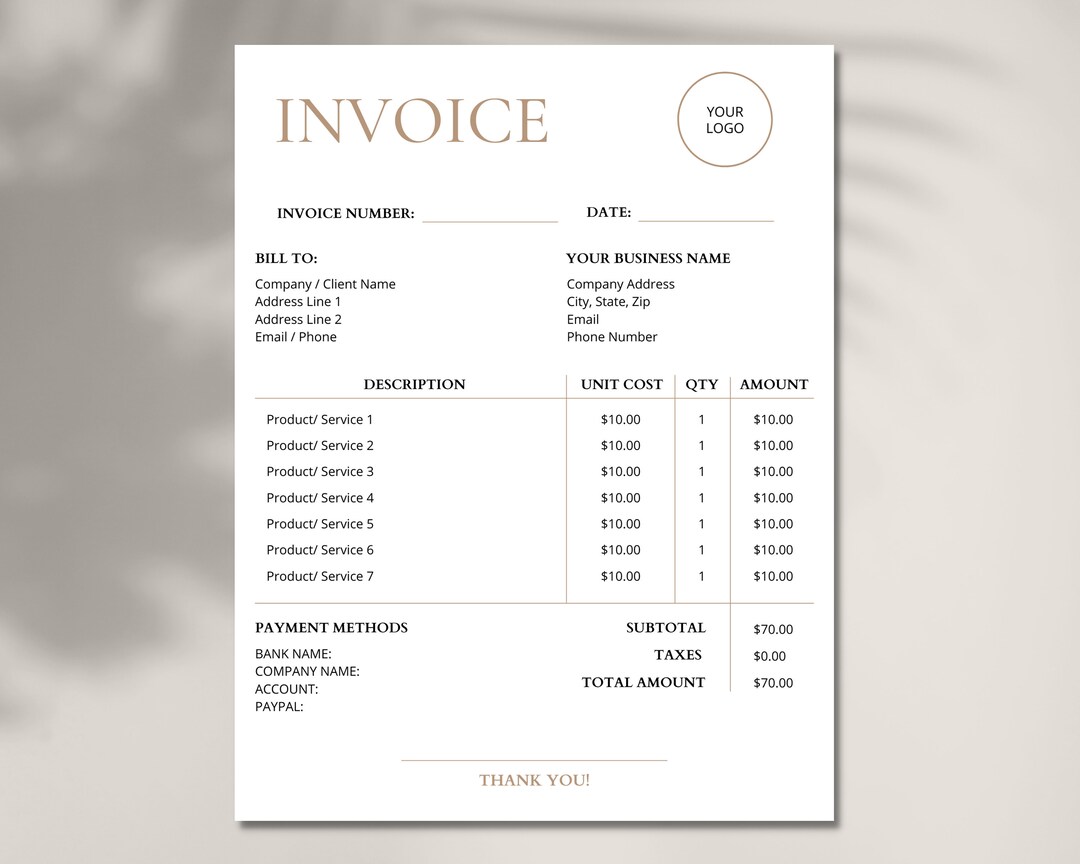 Editable Invoice Template Printable Invoice Form Small - Etsy