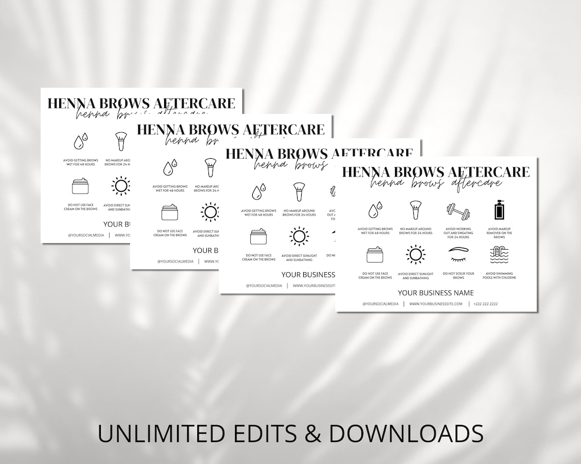 Henna Brows Aftercare Card Template, Editable Henna Brow After Care ...