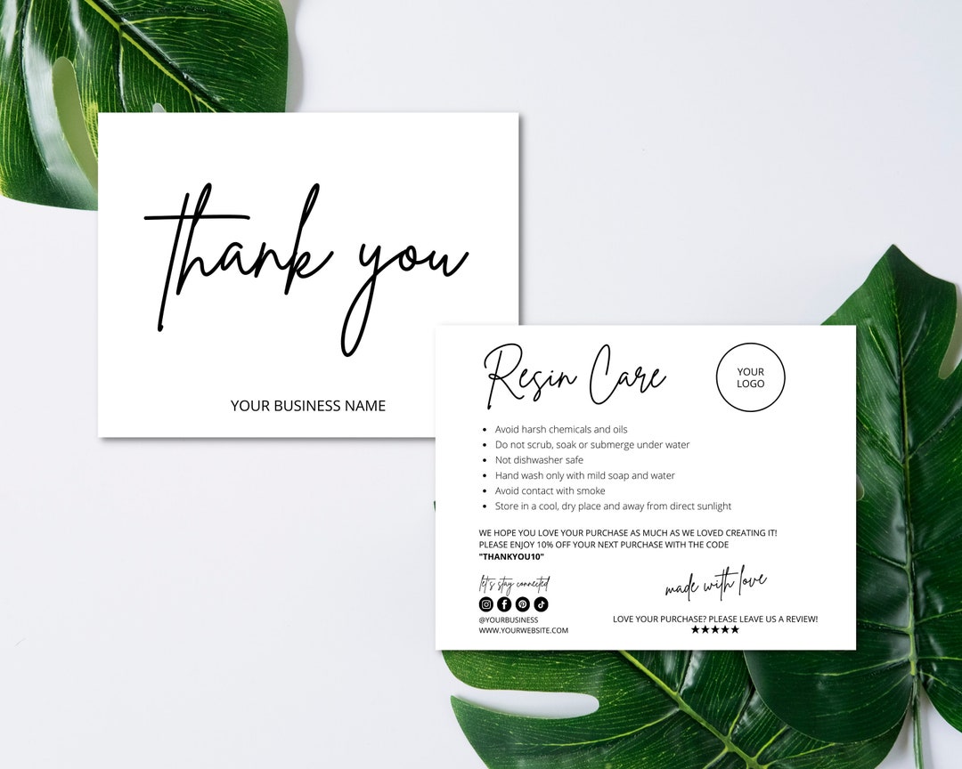 Resin Care Card Template, Thank You Card Template, Resin Product Care ...