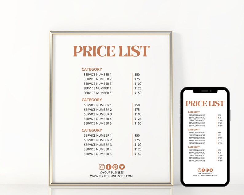 Printable & Electronic Price List Template Salon Price List - Etsy