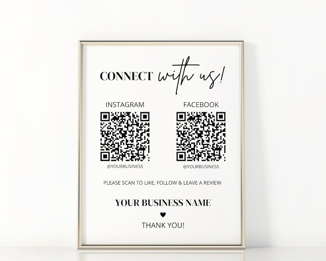 Editable Connect With Us Template, Social Media QR Code Sign Template ...