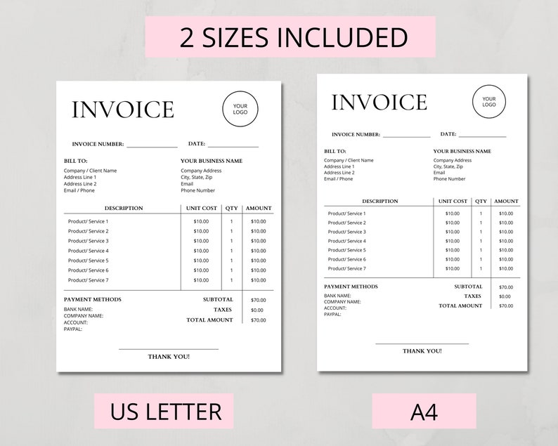 Editable Invoice Template, Printable Invoice Form, Small Business ...
