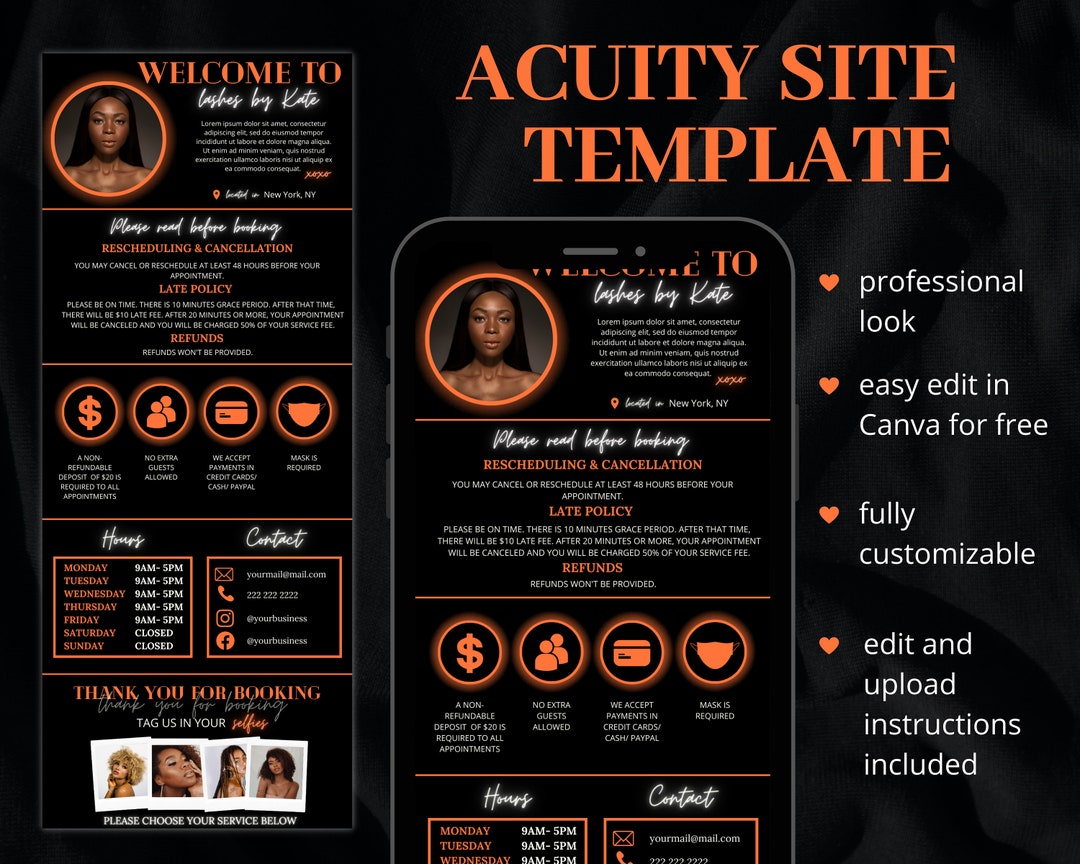 Neon Orange Acuity Scheduling Template, DIY Booking Site Template ...
