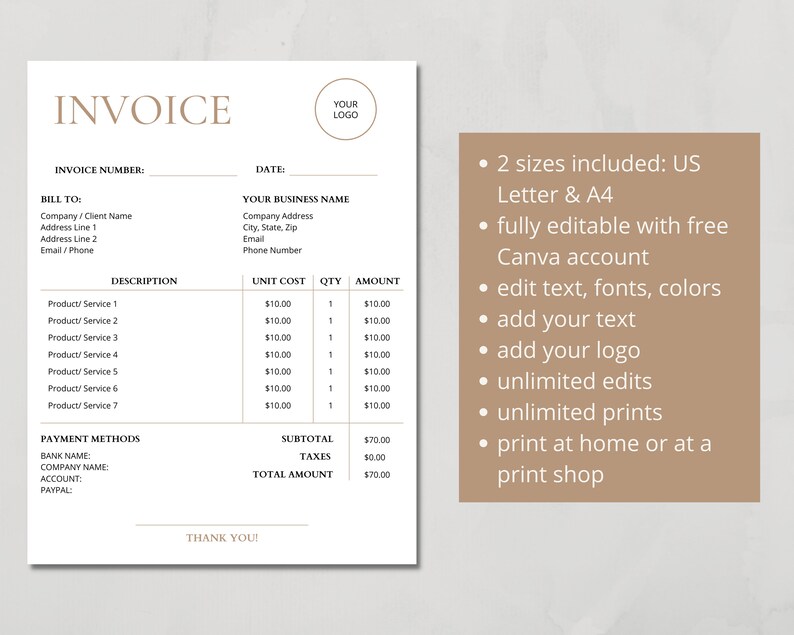 Editable Invoice Template, Printable Invoice Form, Small Business ...