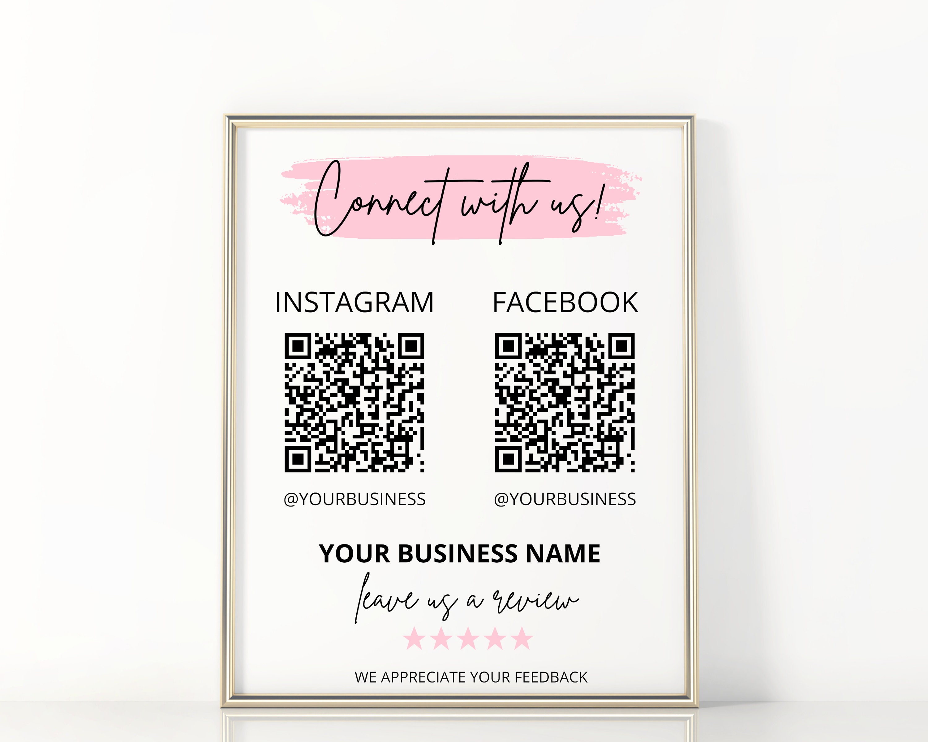 Editable Connect With Us Template, Social Media QR Code Sign Template ...