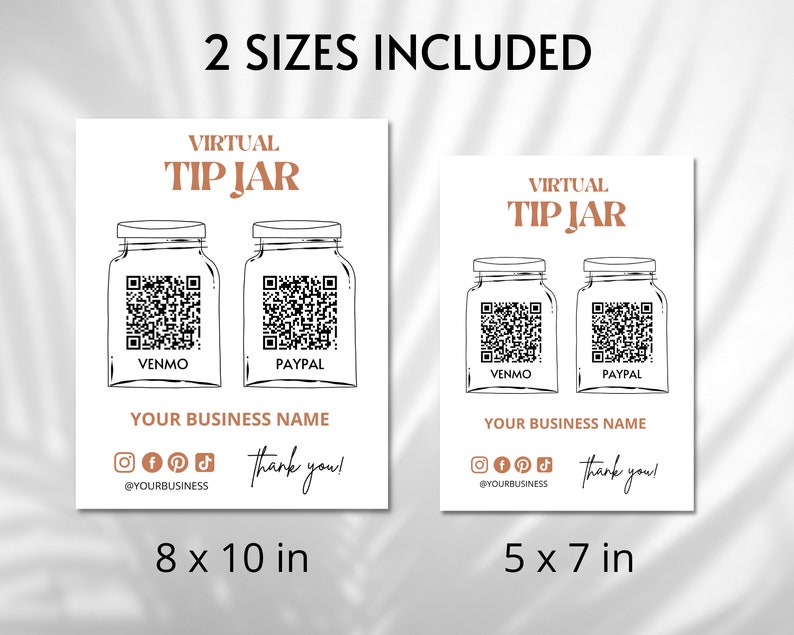 Virtual Tip Jar Sign Template QR Code Sign Template Venmo - Etsy