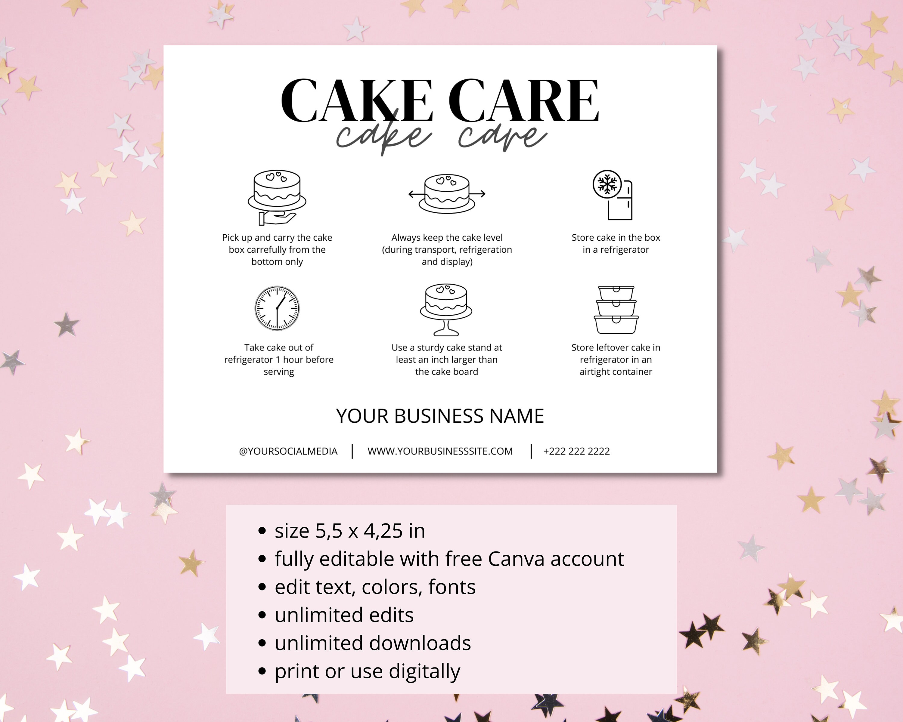 Minimalist Cake Care Card Template Cake Care Instructions - Etsy Australia