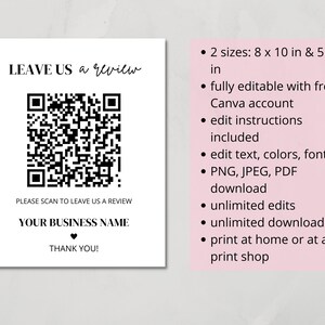 Editable Leave Us A Review Template, Social Media QR Code Sign Template ...