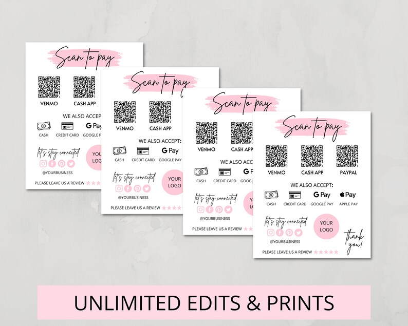 Small Business Signs Bundle QR Code Sign Template Printable - Etsy