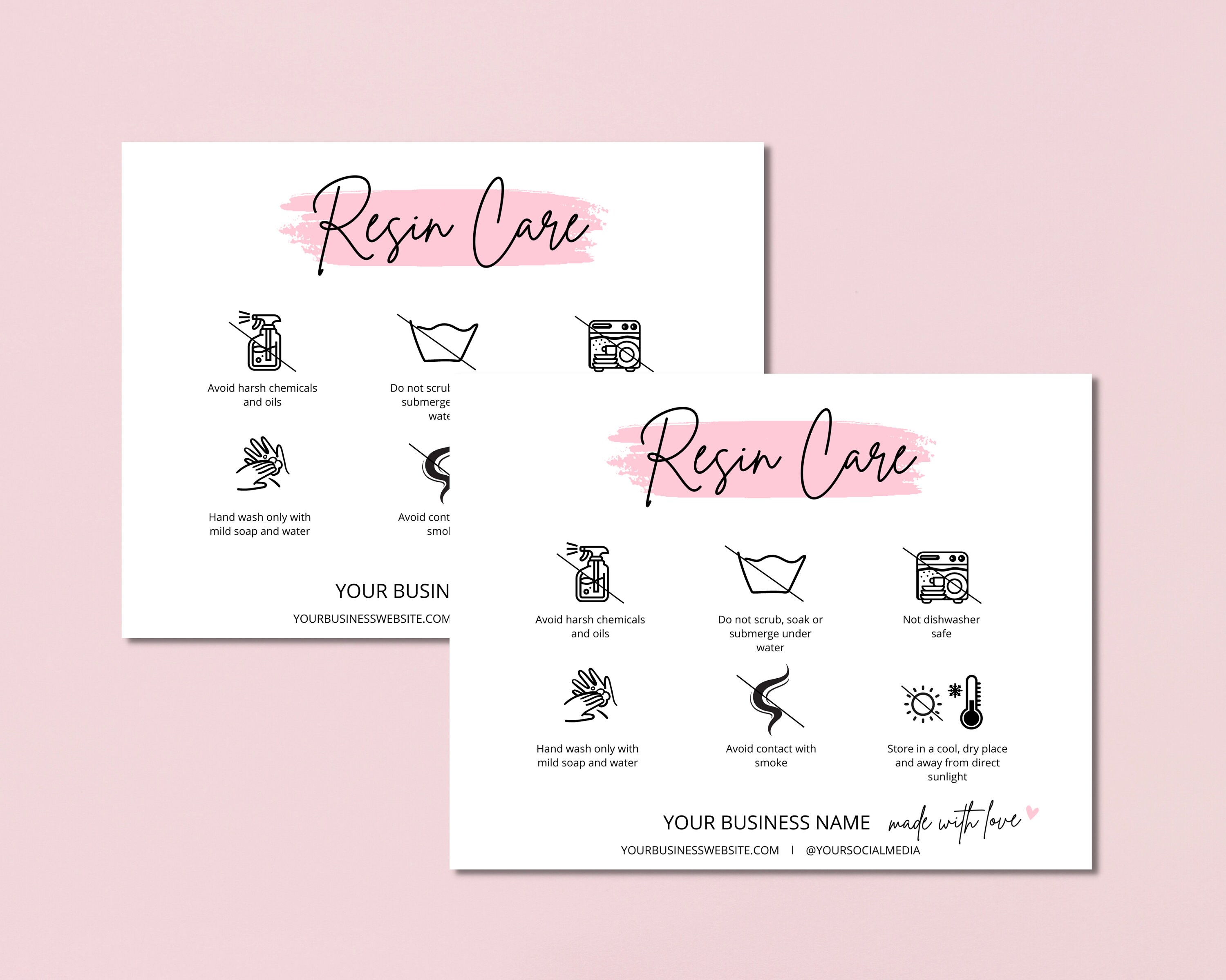 Resin Care Card Template Resin Product Care Instructions - Etsy