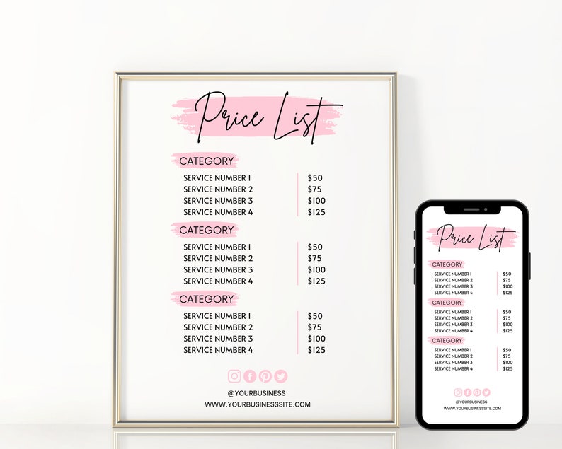Printable & Electronic Price List Template Salon Price List - Etsy