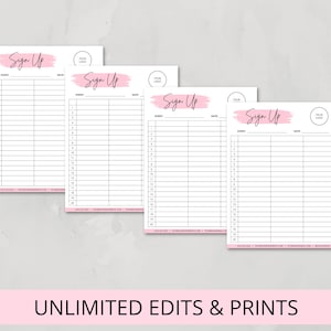 Editable Sign up Sheet Template, Printable Sign up Template, Sign up ...