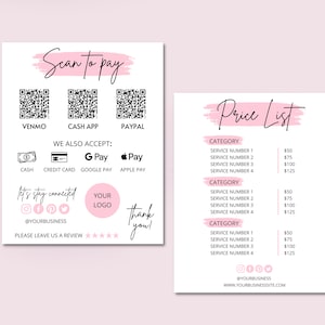 Payment Sign & Price List Template Bundle, QR Code Sign Template ...