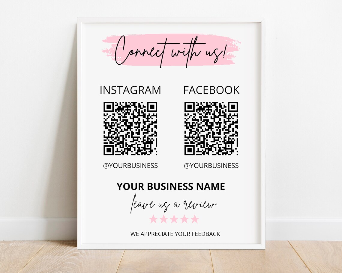Editable Connect With Us Template, Social Media QR Code Sign Template ...