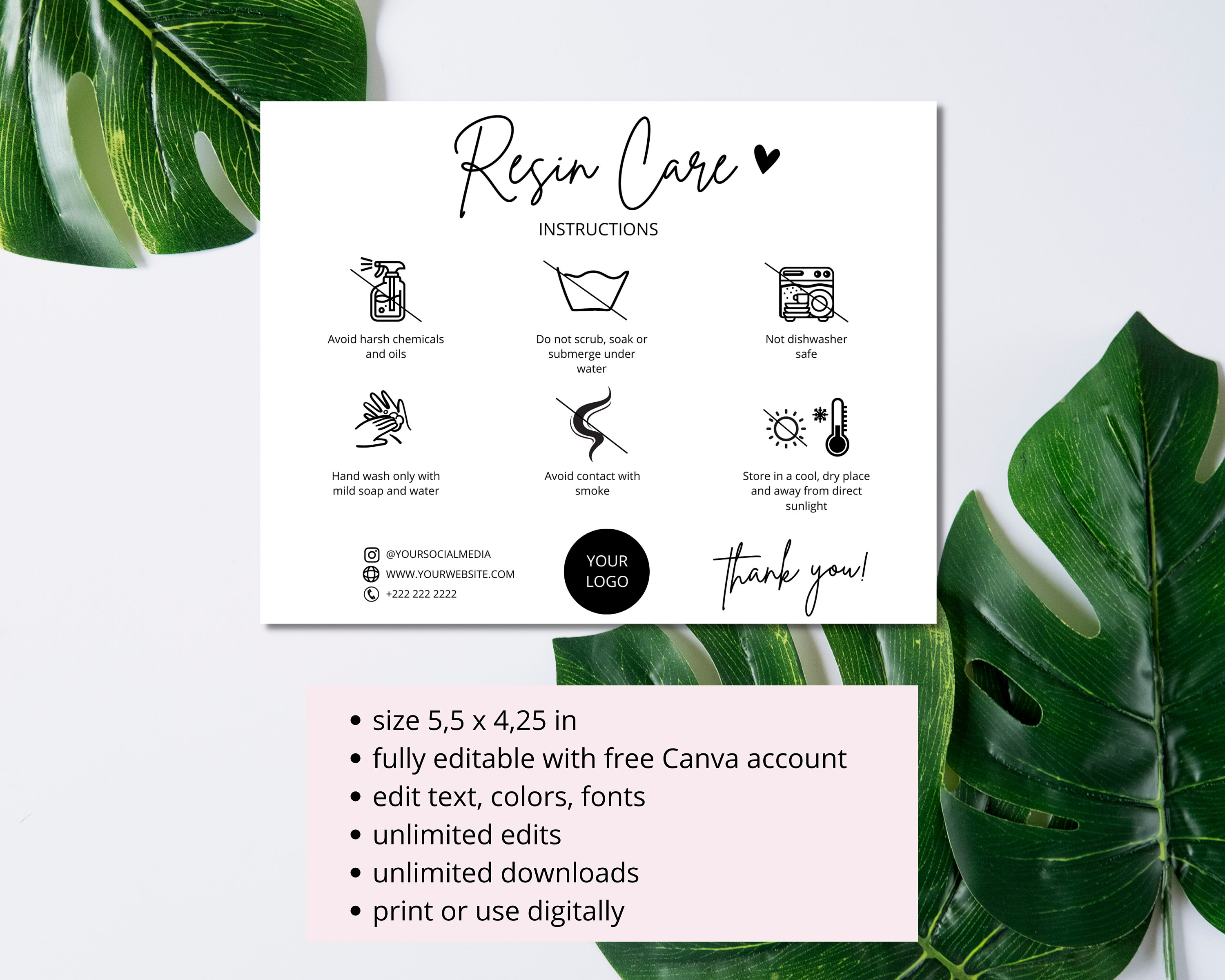 Resin Care Card Template, Resin Product Care Instructions Guide ...