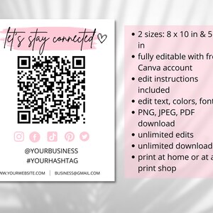 Editable Let's Stay Connected Template, Social Media QR Code Sign ...