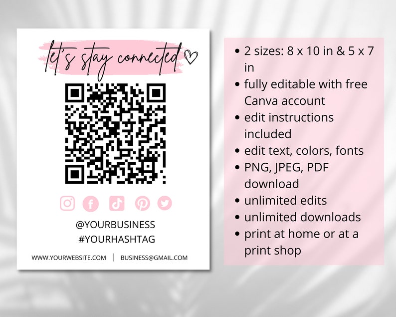 Editable Let's Stay Connected Template, Social Media QR Code Sign ...