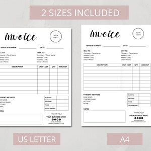 Editable Invoice Template, Printable Invoice Form, Small Business ...
