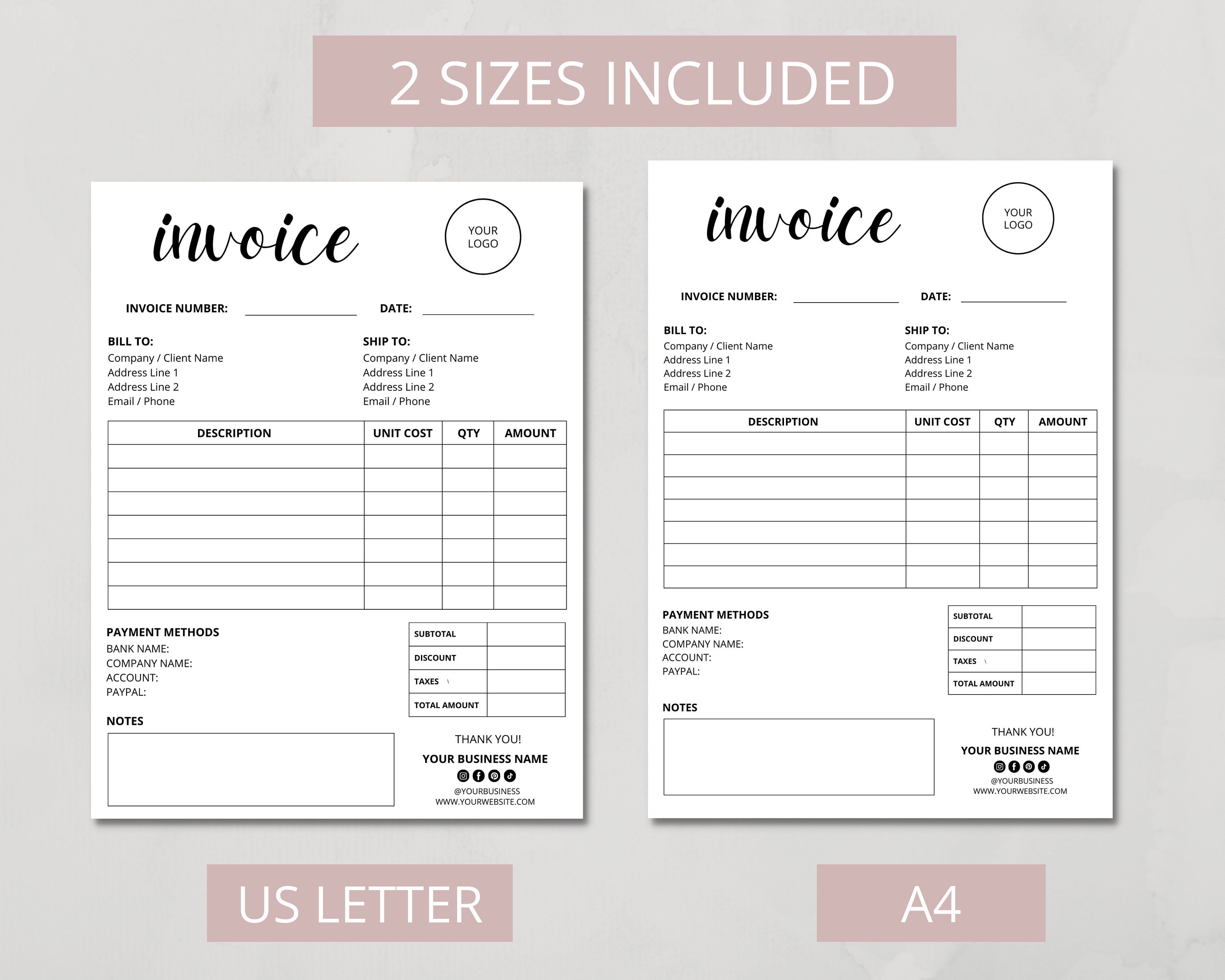 Editable Invoice Template, Printable Invoice Form, Small Business ...