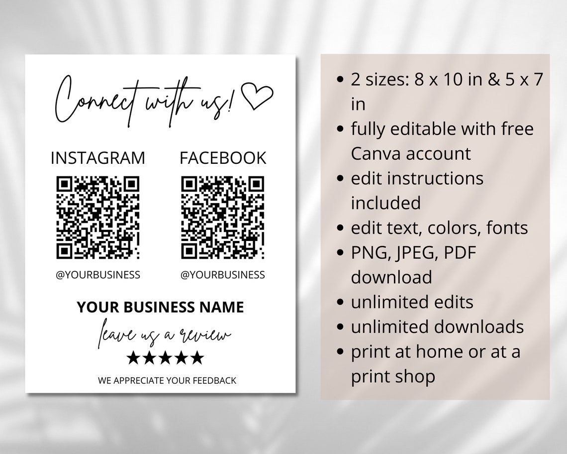 Editable Connect With Us Template, Social Media QR Code Sign Template ...